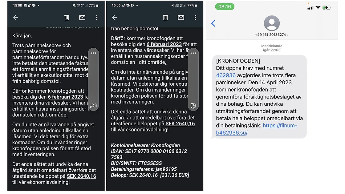 Falska mejl, sms och samtal | Kronofogden